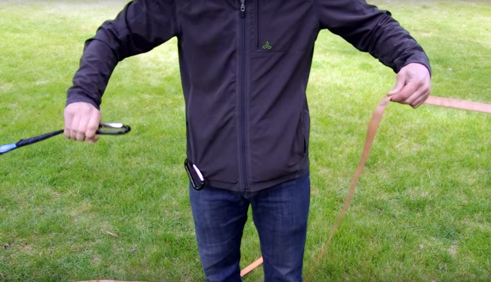 How to Setup a Slackline (1-inch primitive line with carabiners)